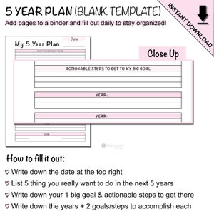 Printable 5 Year Goal Planning Template for 2022 to 2026 Plus | Etsy