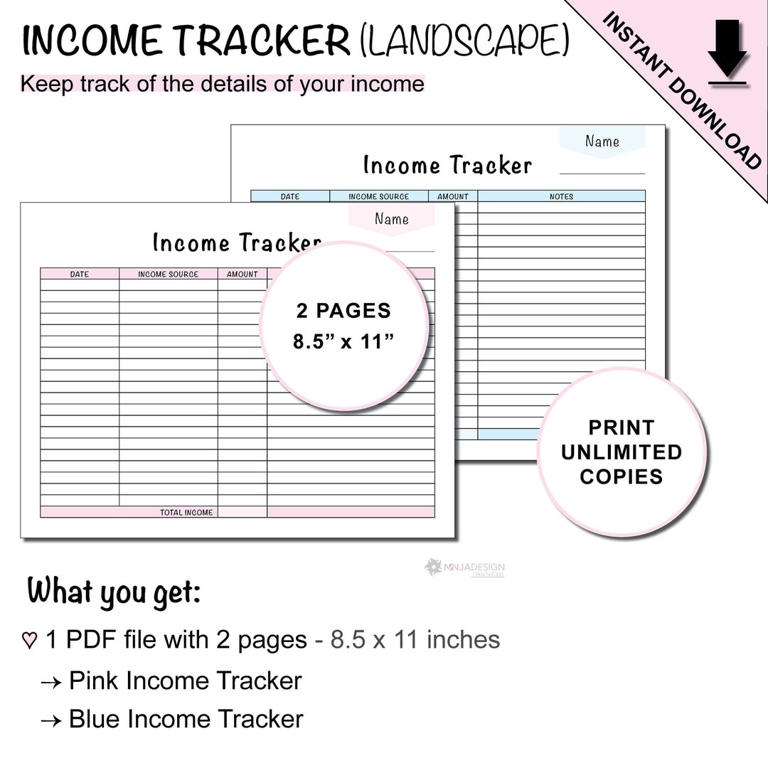 Printable Income Tracker Sheet to Keep Track of Your Monthly - Etsy