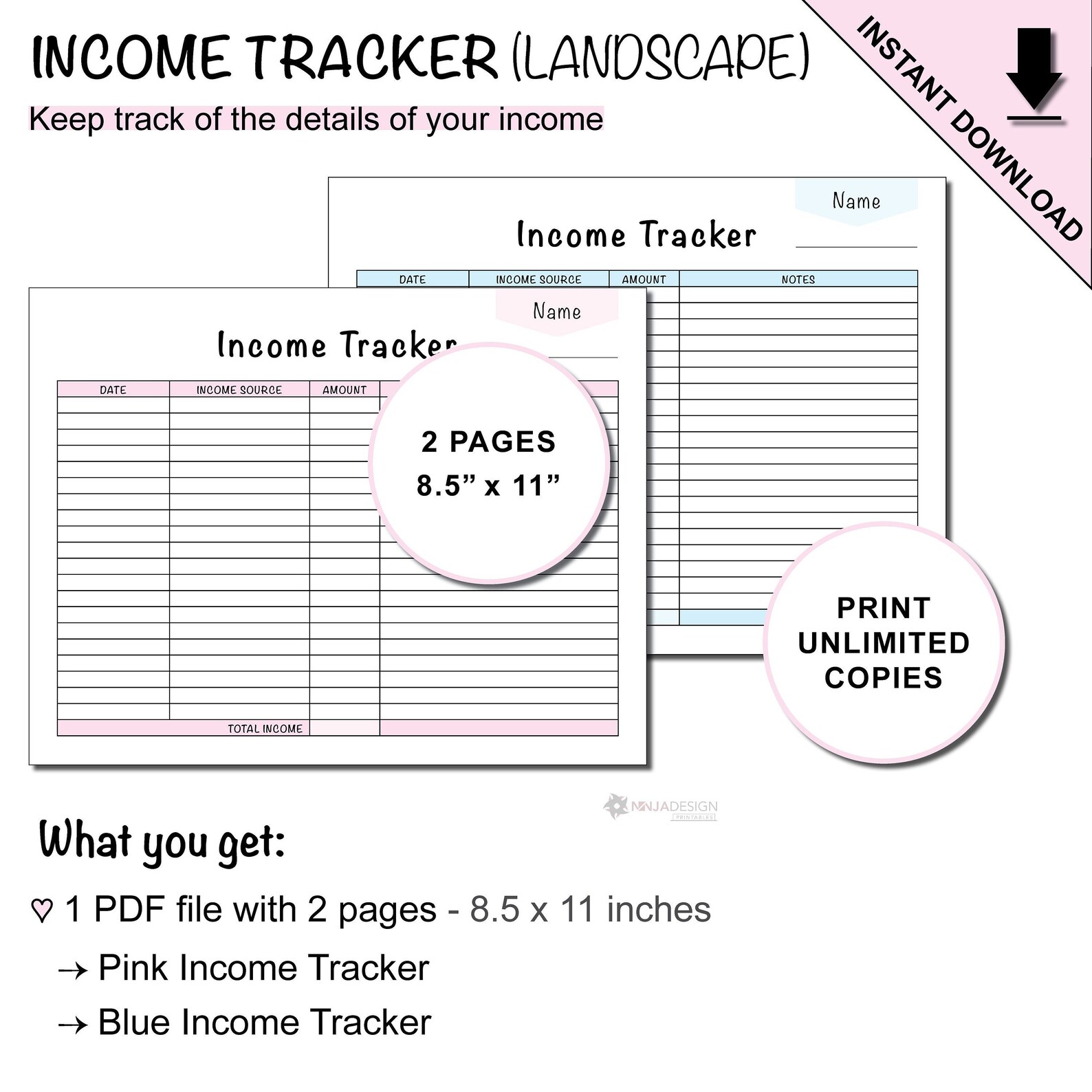 Printable Income Tracker Sheet to Keep Track of Your Monthly | Etsy