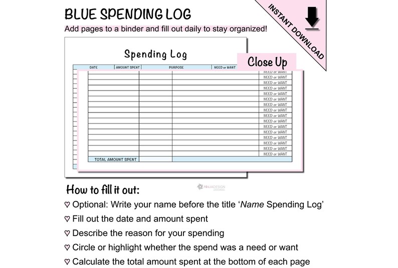 Printable Landscape Spending Log Sheet to Track Spending - Etsy