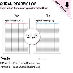 Printable Quran Reading Log to Track Verses of Surahs Read | Ramadan ...