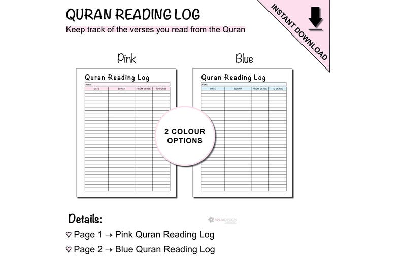 Printable Quran Reading Log to Track Verses of Surahs Read | Ramadan ...