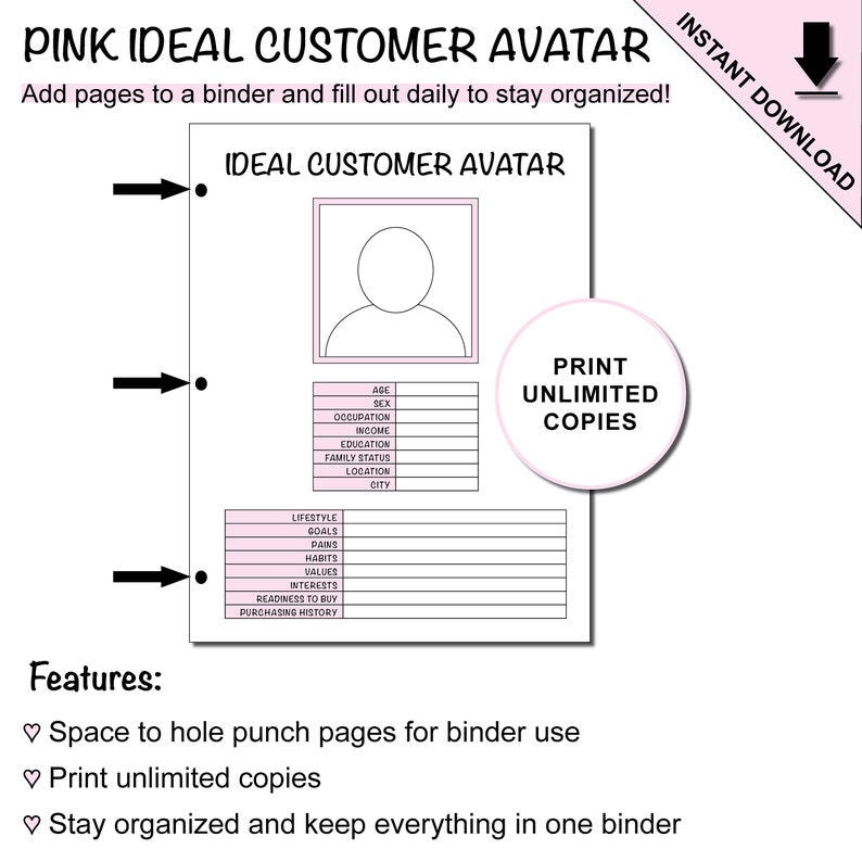 Printable Ideal Customer Avatar Worksheet for Small Businesses | Etsy