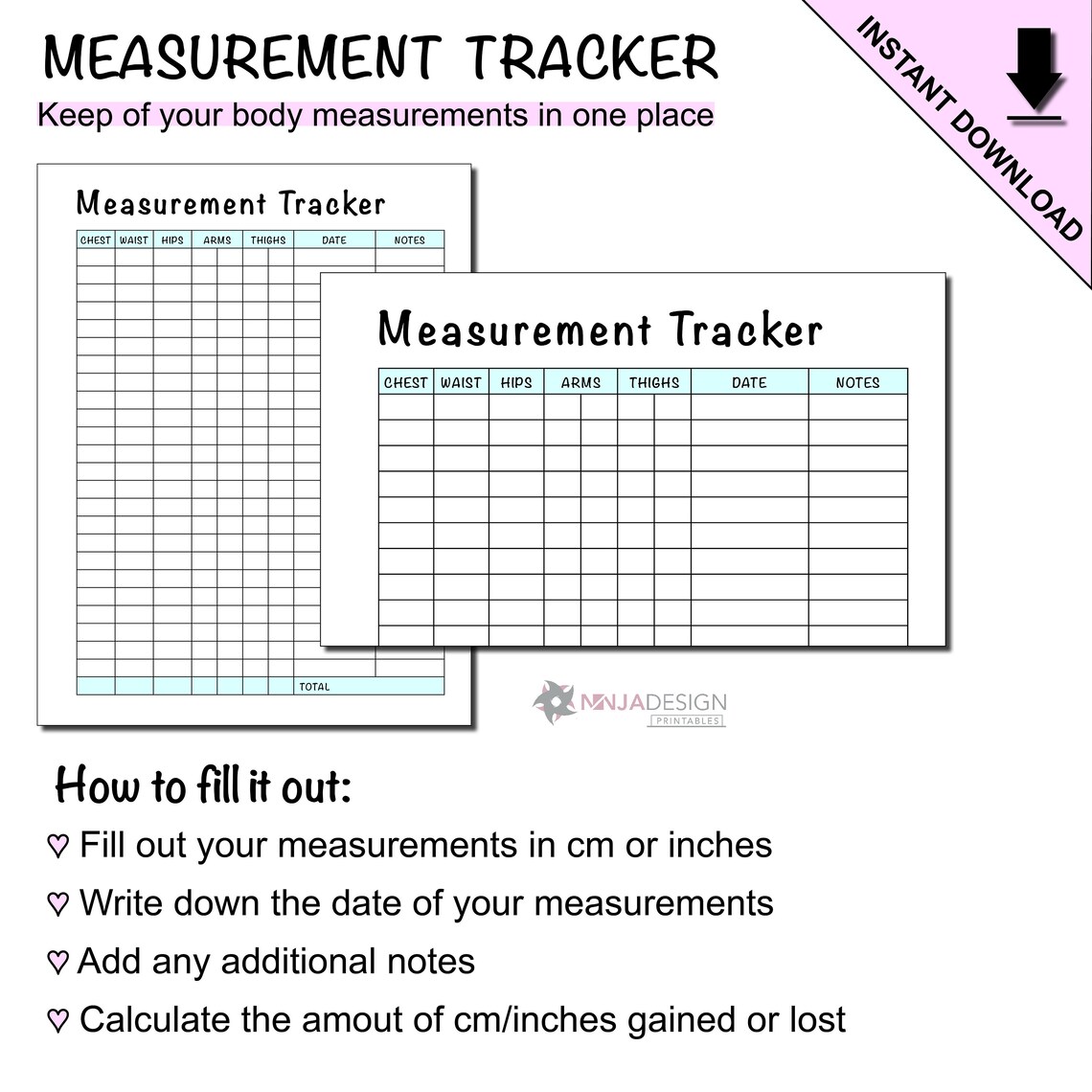 Printable Weight and Measurement Tracker Fitness Planner | Etsy