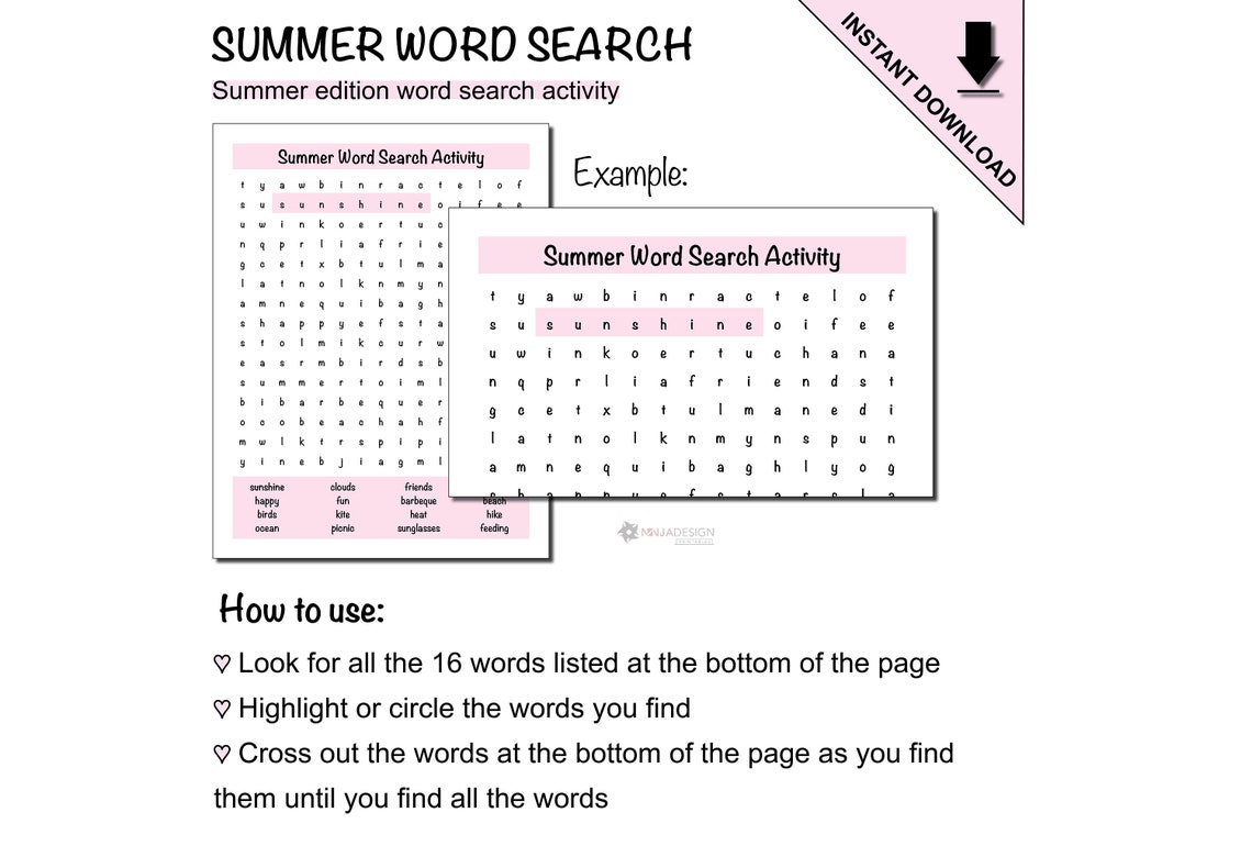 Printable Summer Word Search Puzzle Activity for Kids - Etsy