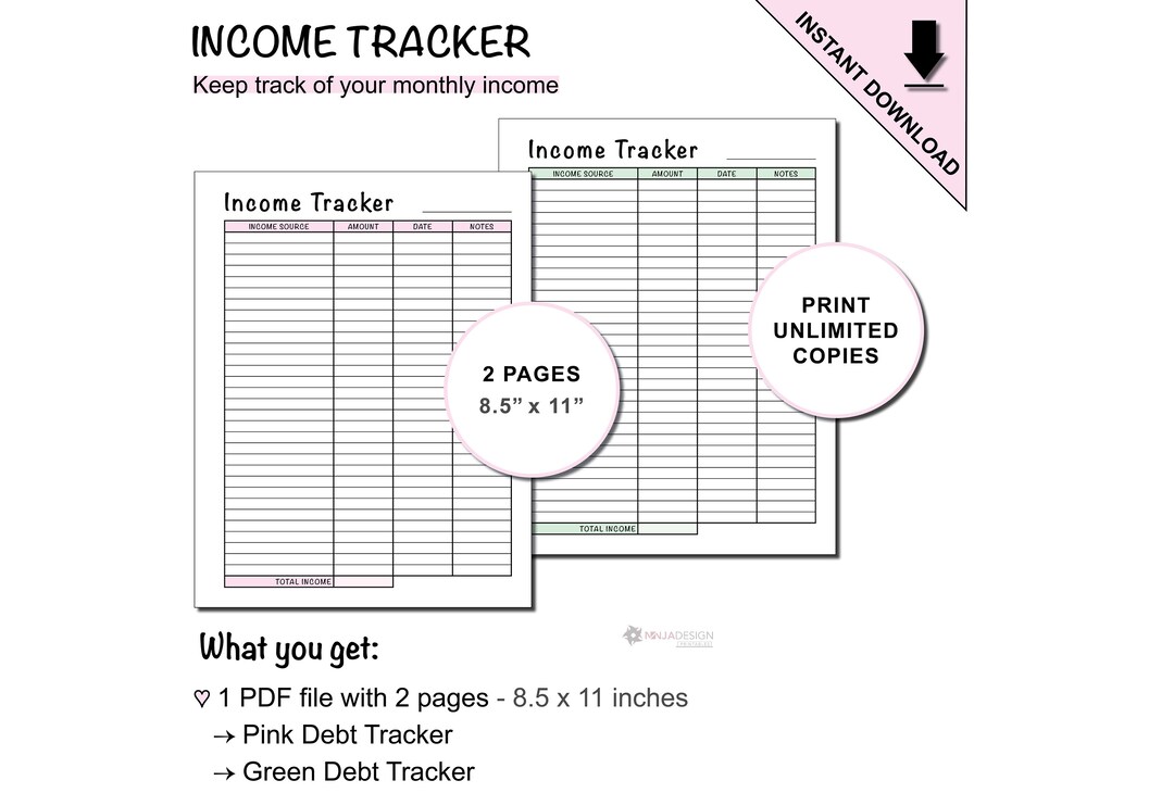 Printable Income Tracker Sheet to Track Your Monthly Income & Different ...
