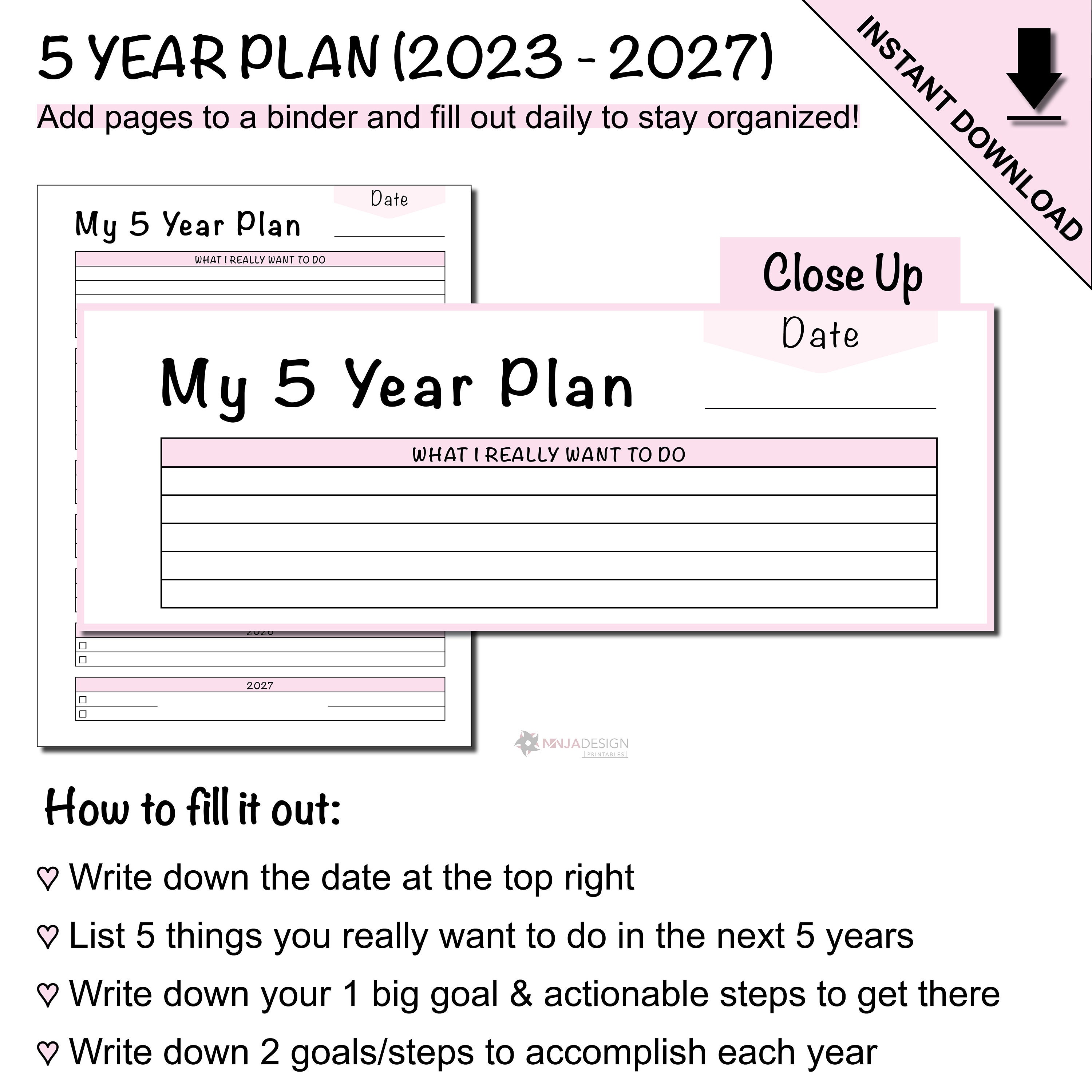 Printable 5 Year Goal Planning Template for 2023 to 2027 Plus - Etsy