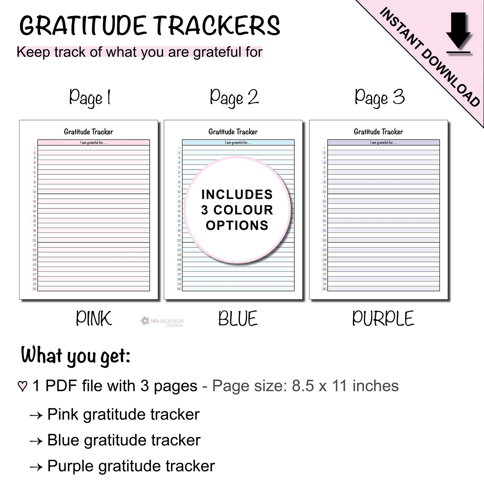 Printable Gratitude Tracker Sheets Daily Gratitude Journal | Etsy