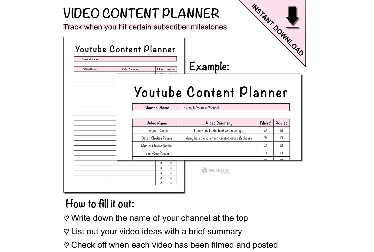 Printable Youtube Content Planner & Youtube Growth Tracker - Etsy