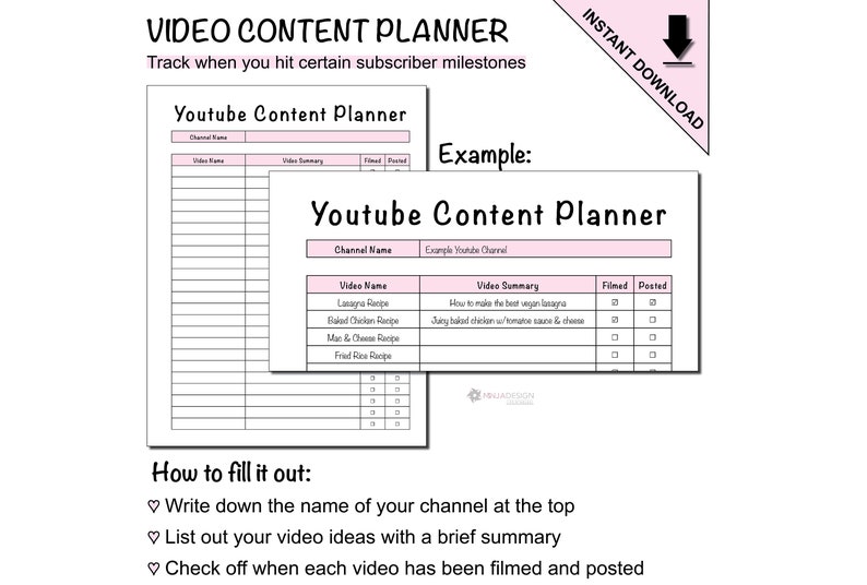 Printable Youtube Content Planner & Youtube Growth Tracker - Etsy