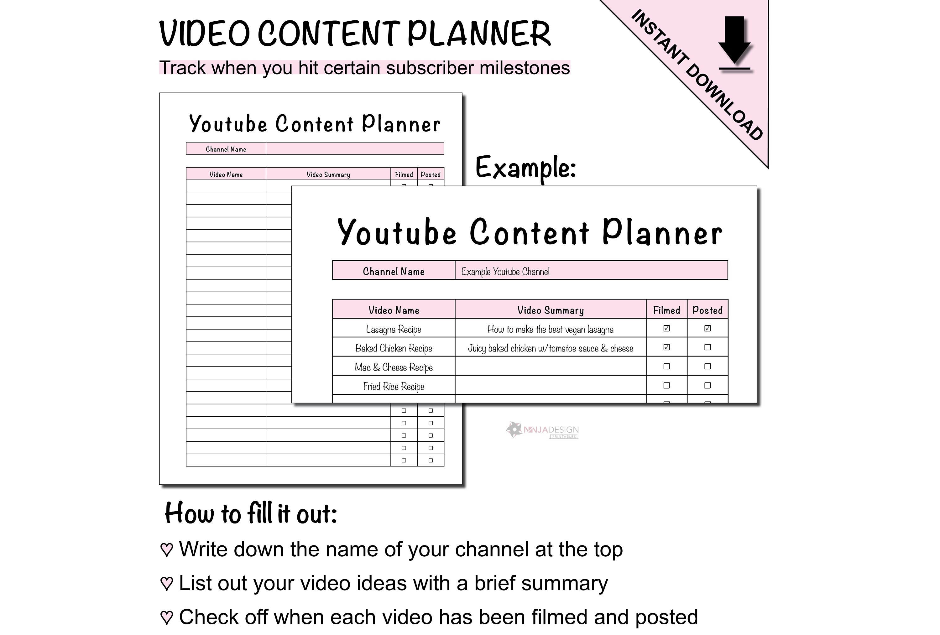 Printable Youtube Content Planner & Youtube Growth Tracker - Etsy