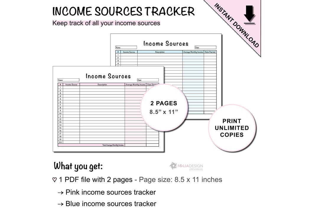 Printable Income Sources Tracker to Track Multiple Sources of Income - Etsy
