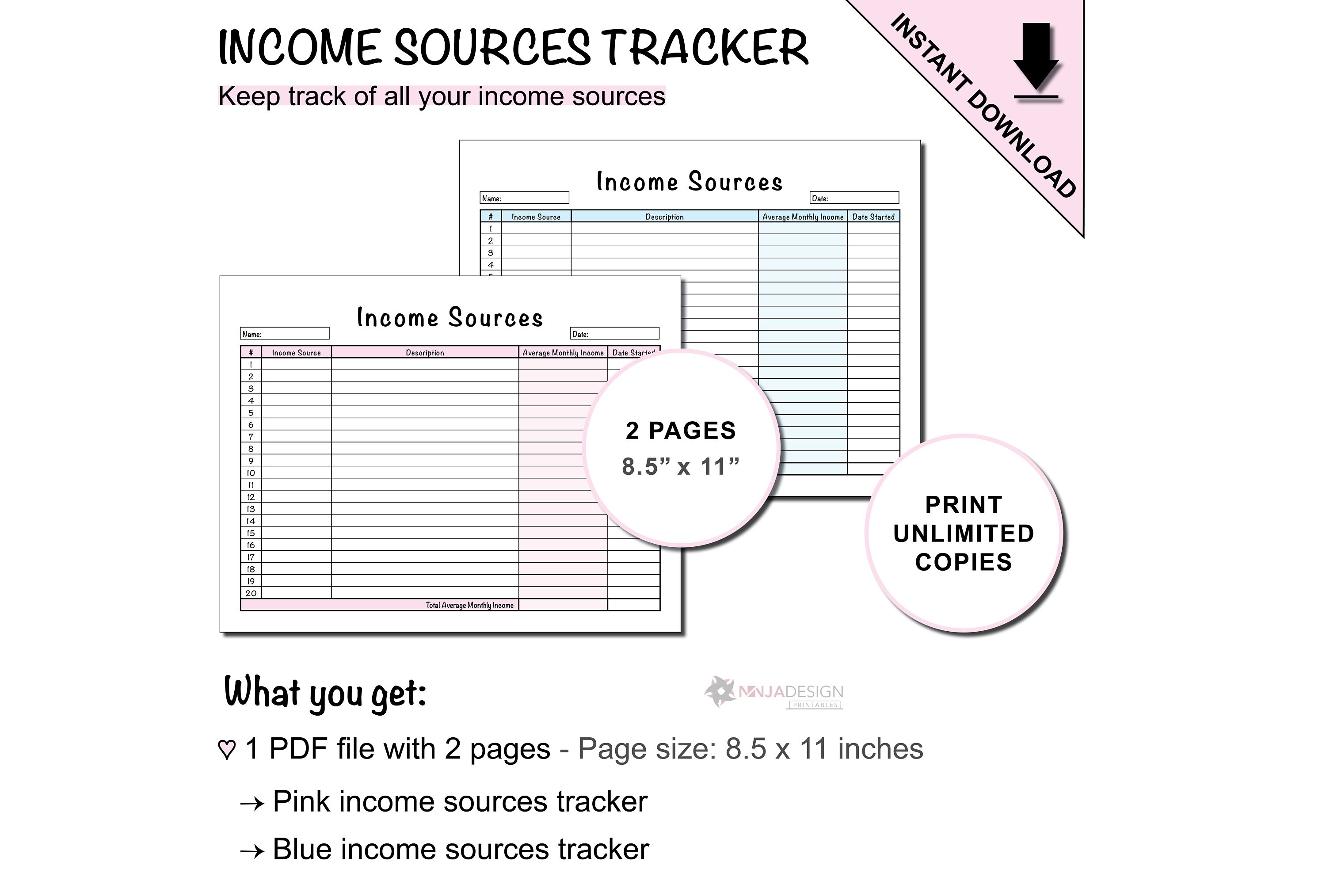 Printable Income Sources Tracker to Track Multiple Sources of Income - Etsy