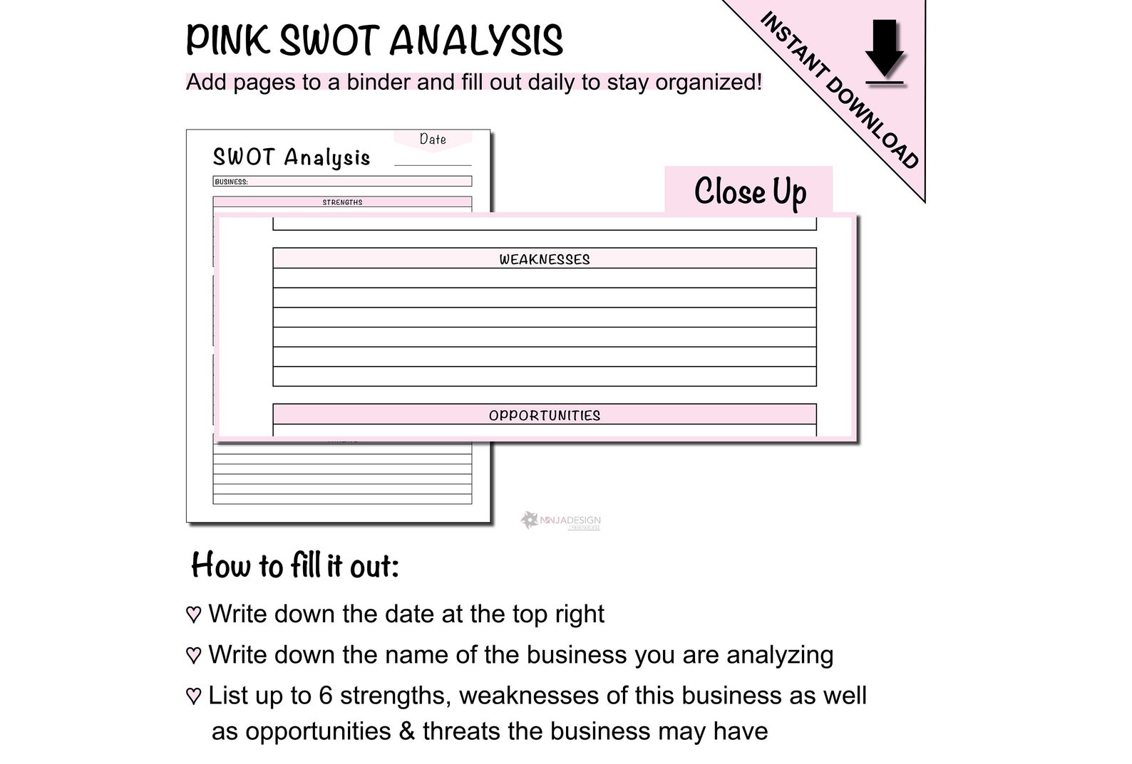 Printable SWOT Analysis for Small Businesses to Analyze Strengths ...