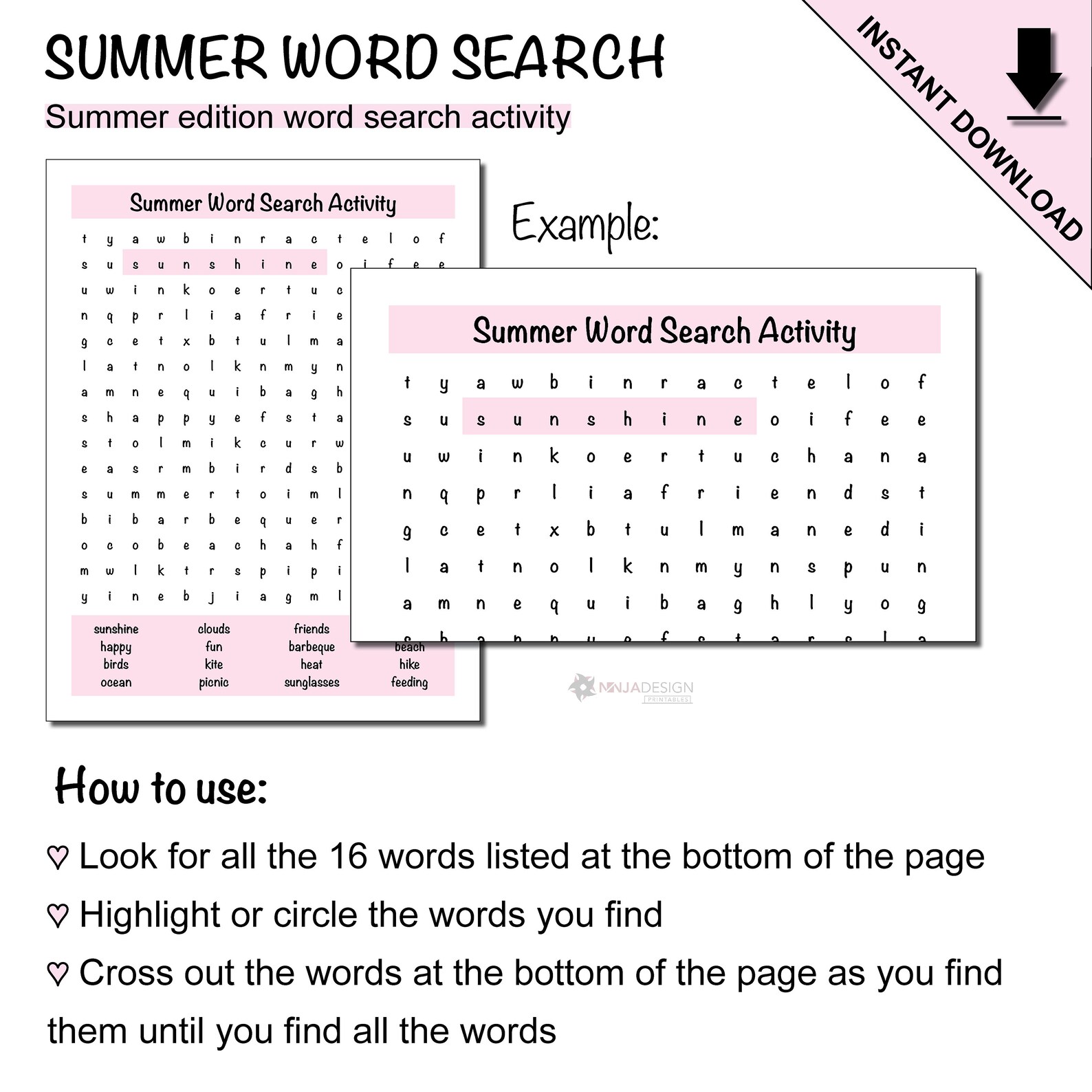 Printable Summer Word Search Puzzle Activity for Kids - Etsy