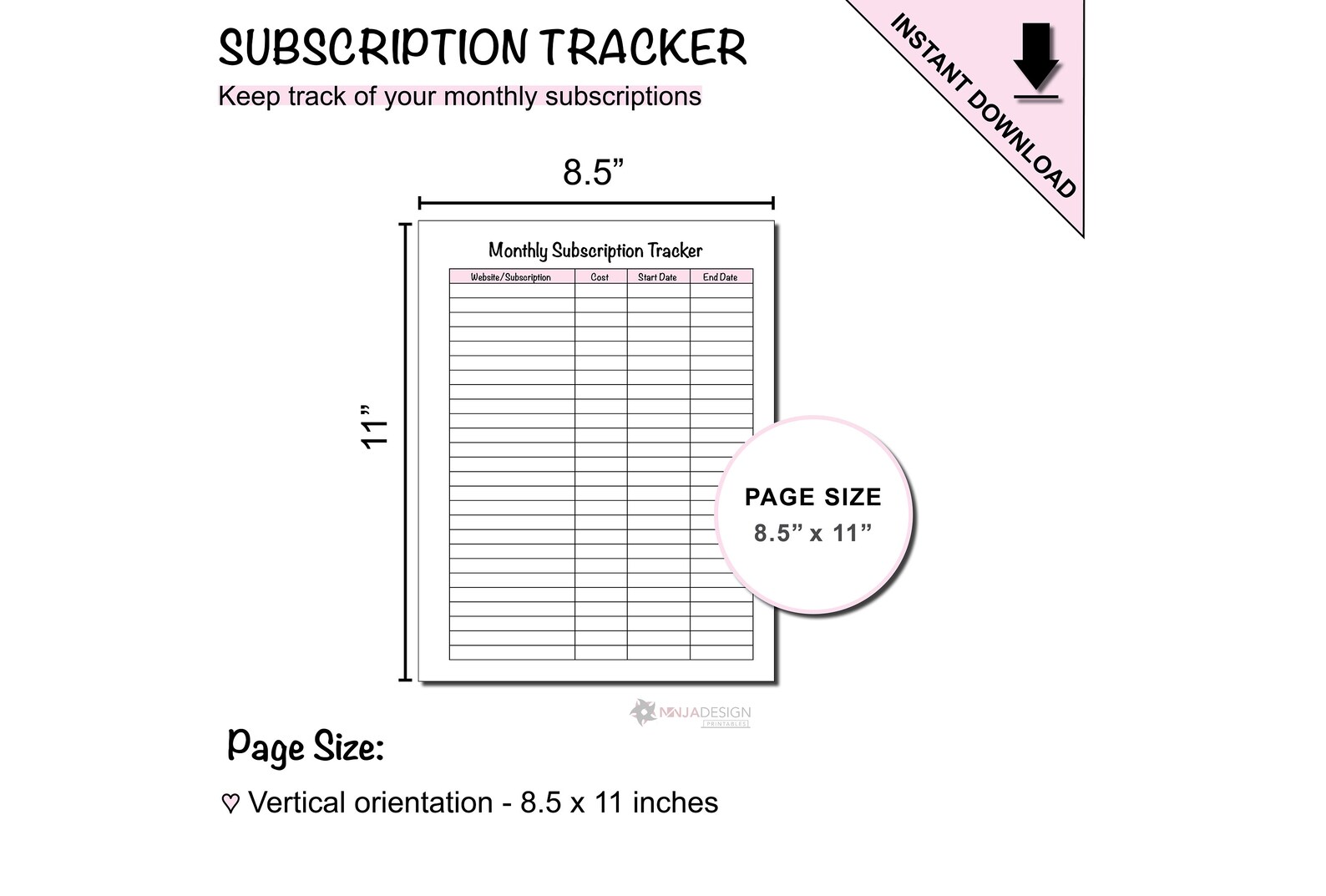 Printable Monthly Subscription Tracker to Track Website and App ...