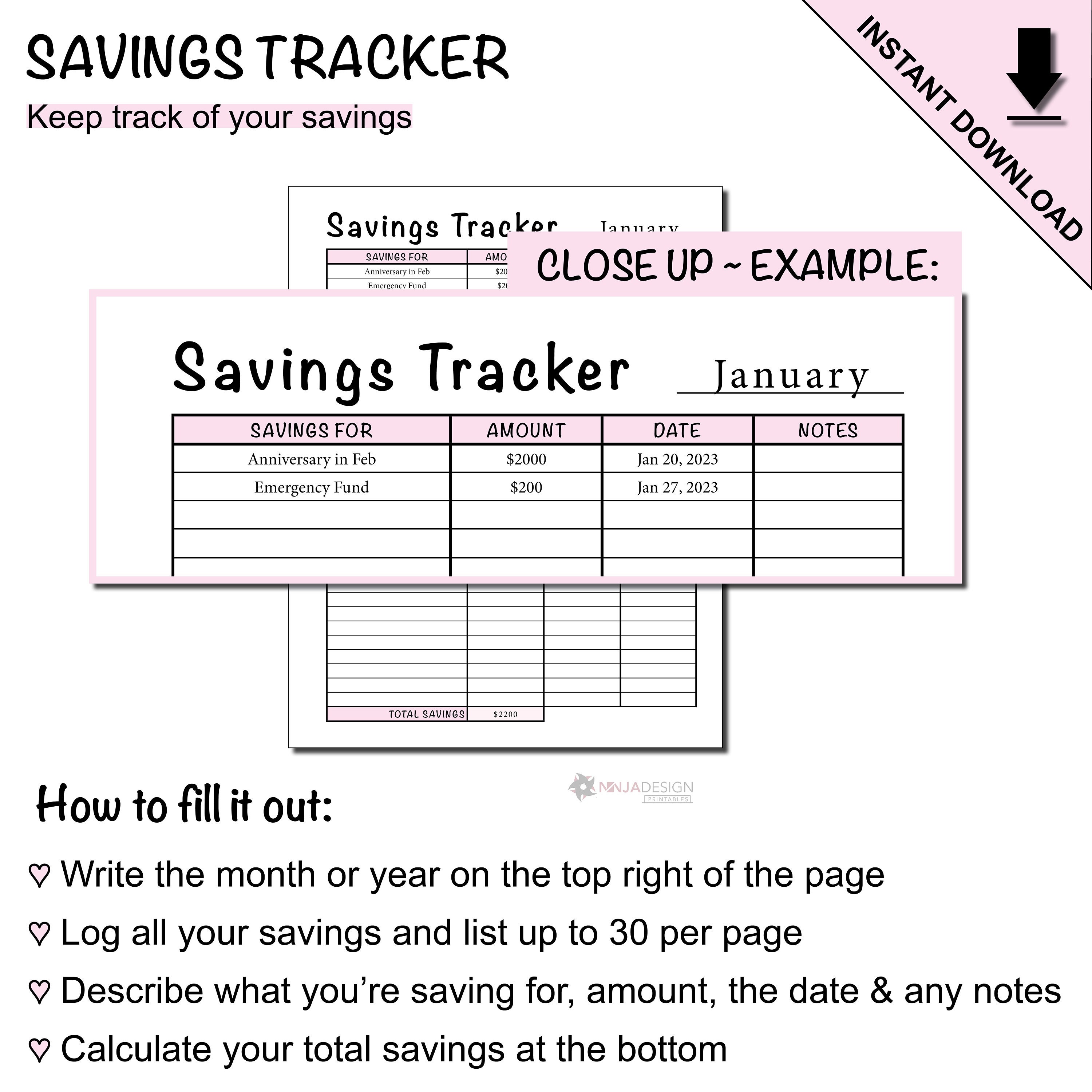 Printable Savings Tracker Sheet to Track Your Savings & Meet - Etsy