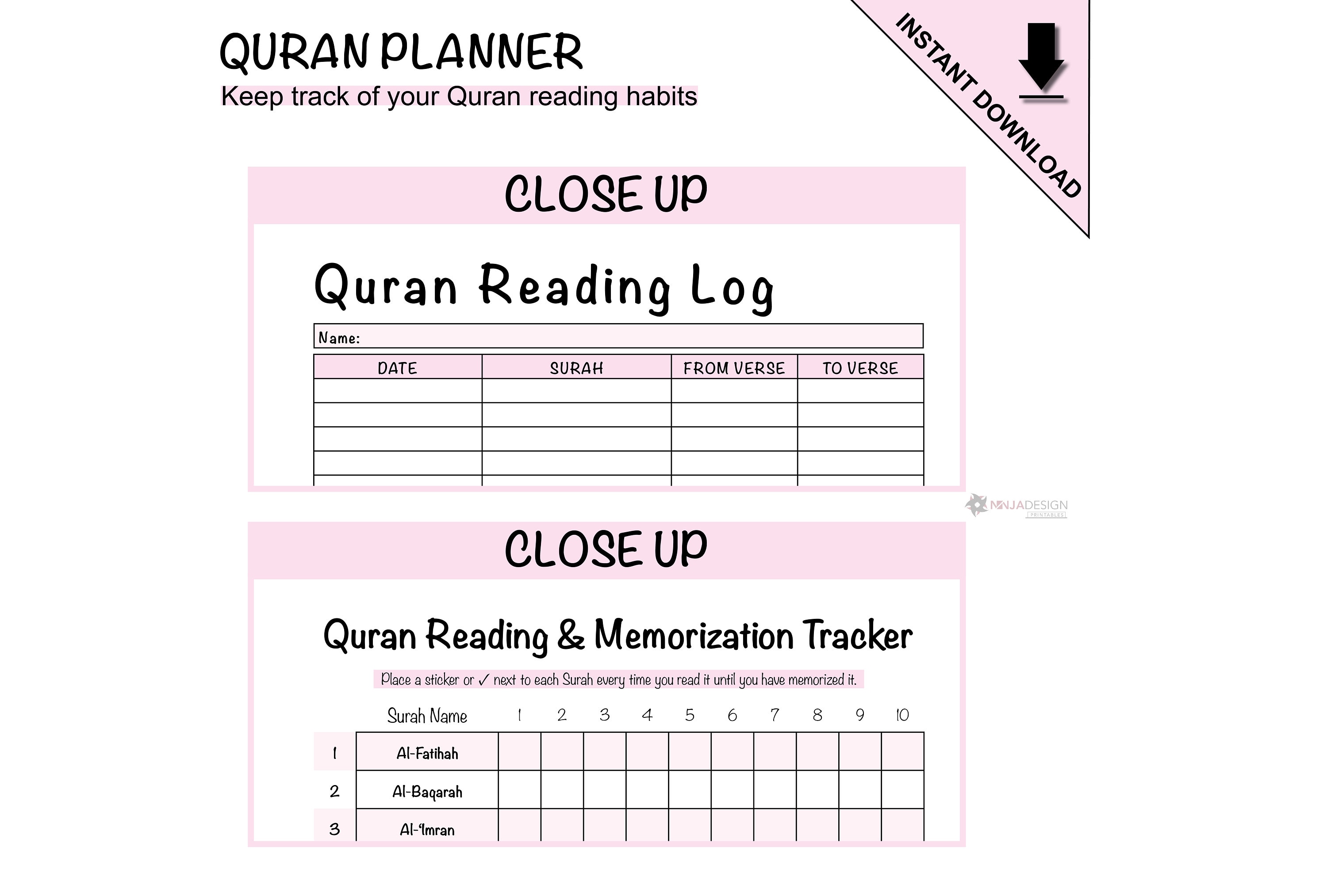 Printable Quran Planner to Track and Log Reading and Memorization of ...