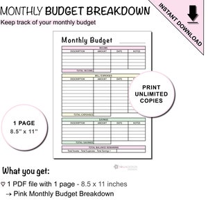 Printable Monthly Budget Breakdown to Keep Track of Your Monthly Budget ...