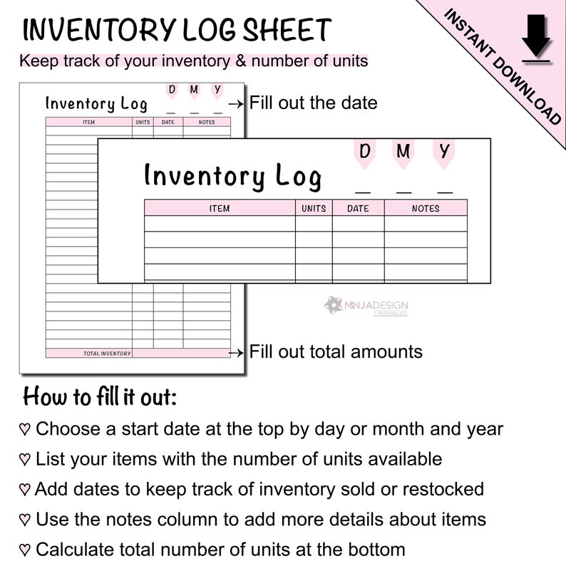 Printable Inventory Log Sheet for Small Businesses - Etsy Canada