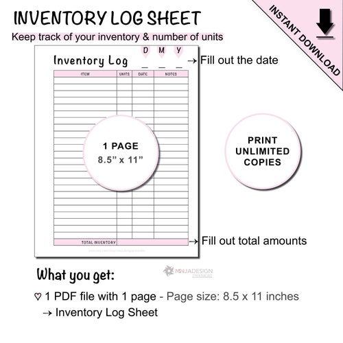 Printable Inventory Log Sheet for Small Businesses - Etsy