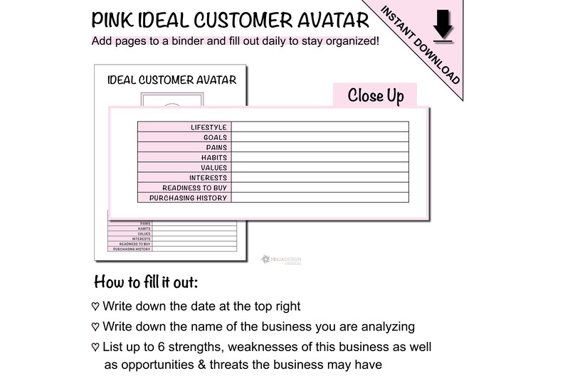 Printable Ideal Customer Avatar Worksheet for Small Businesses - Etsy