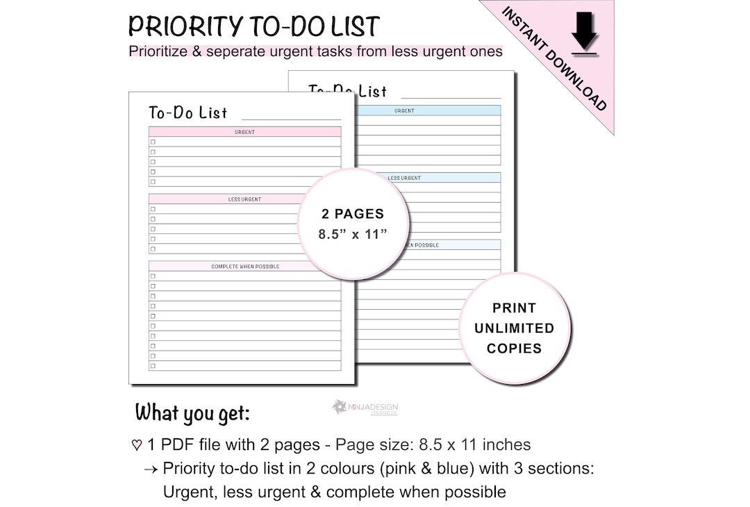 Printable Priority to Do List With Checkboxes | Priority List Based on ...