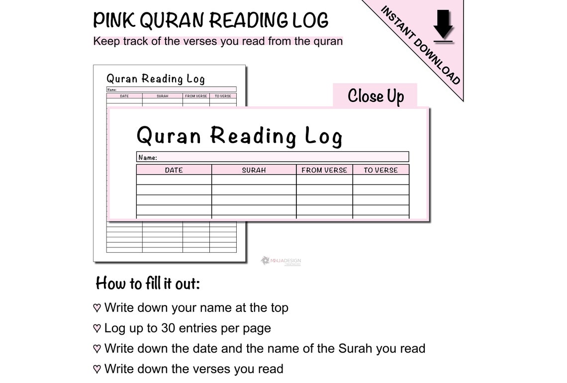 Printable Quran Reading Log to Track Verses of Surahs Read Ramadan ...