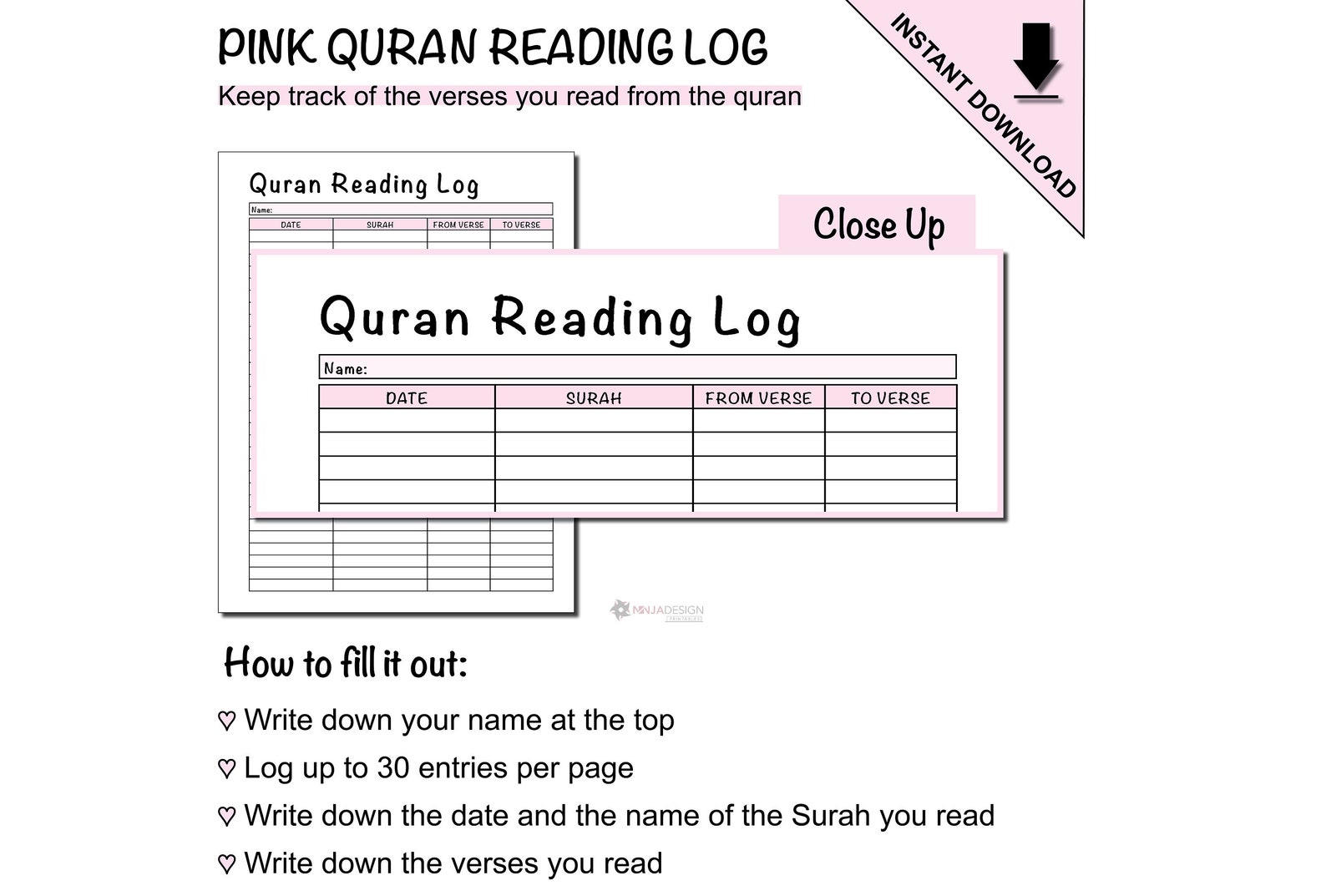 Printable Quran Reading Log to Track Verses of Surahs Read Ramadan ...