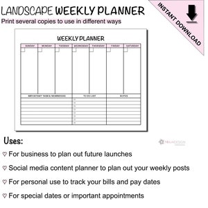 Printable Weekly Planner Sheet With to Do List and Notes Section ...