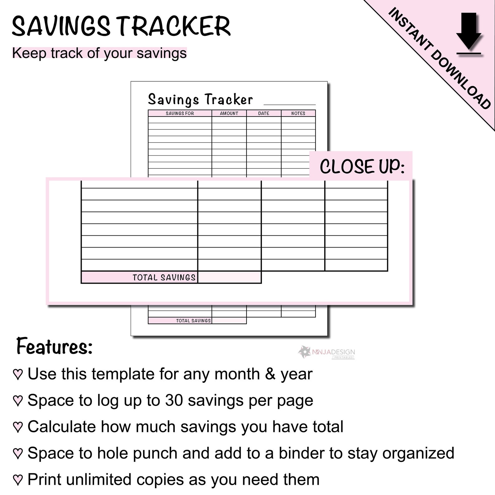 Printable Savings Tracker Sheet to Track Your Savings & Meet - Etsy
