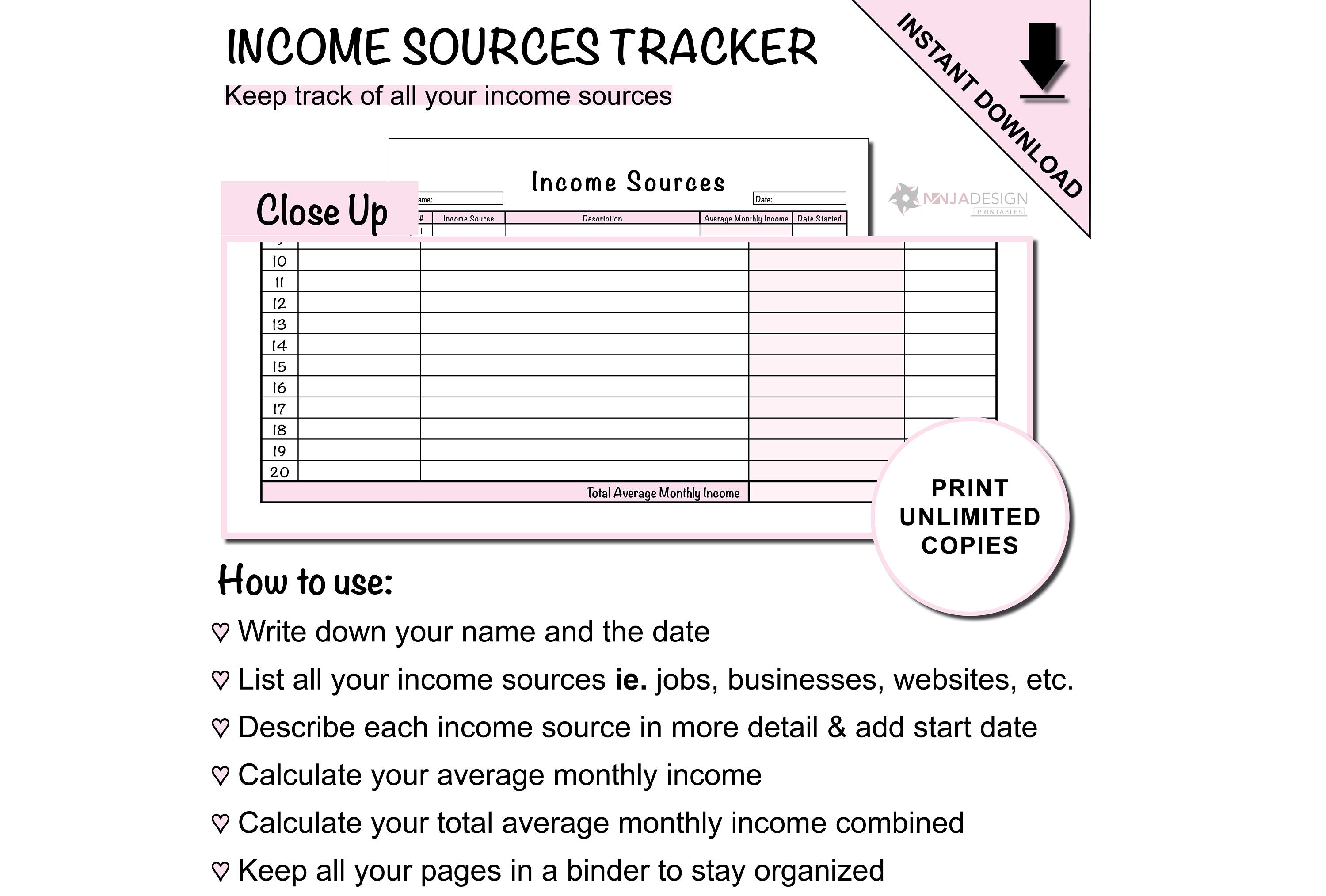 Printable Income Sources Tracker to Track Multiple Sources of Income - Etsy