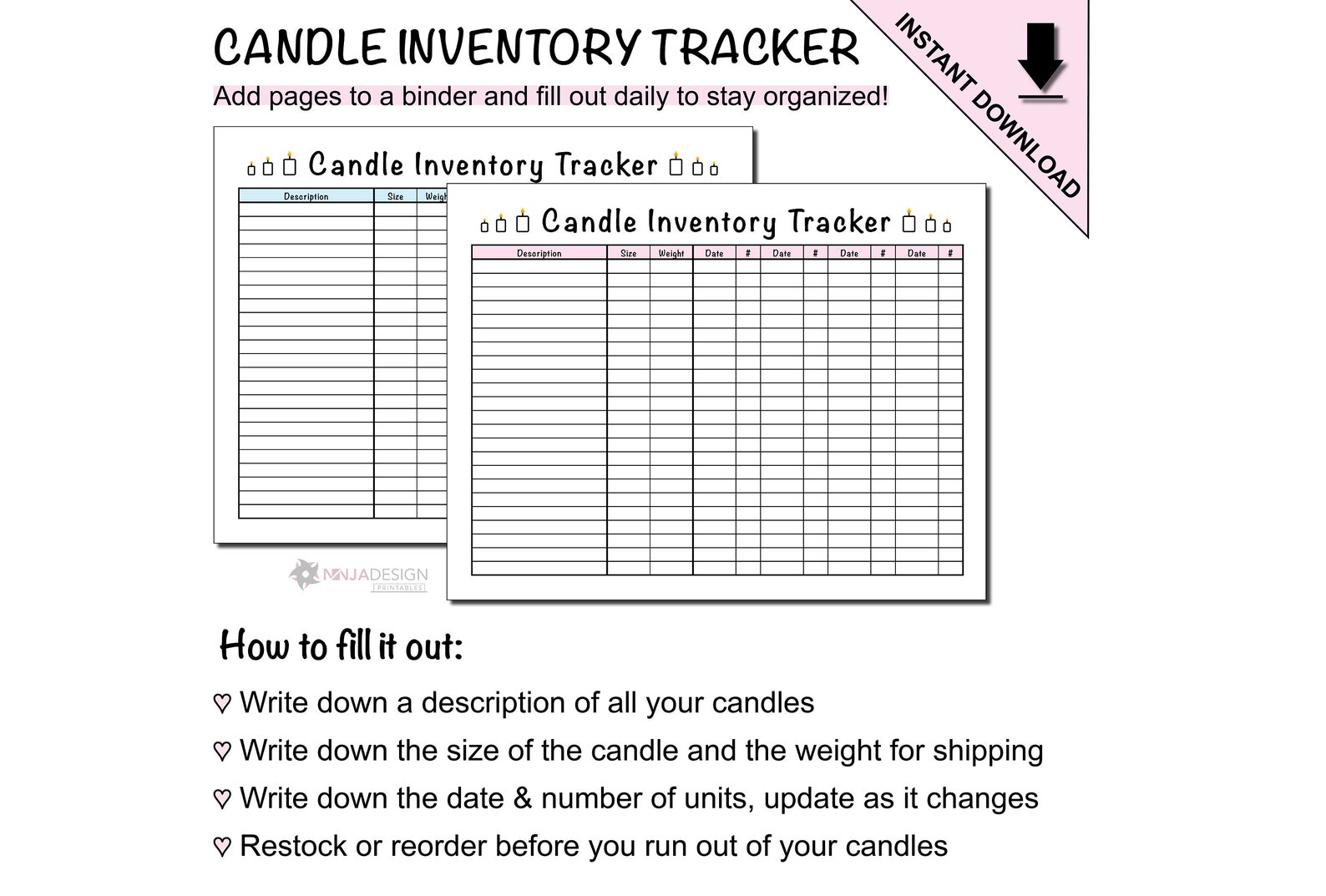Printable Candle Inventory & Supplies Tracker for Small Candle ...