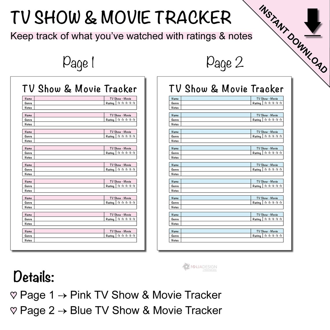 Printable TV Show and Movie Tracker for TV Shows and Movies - Etsy