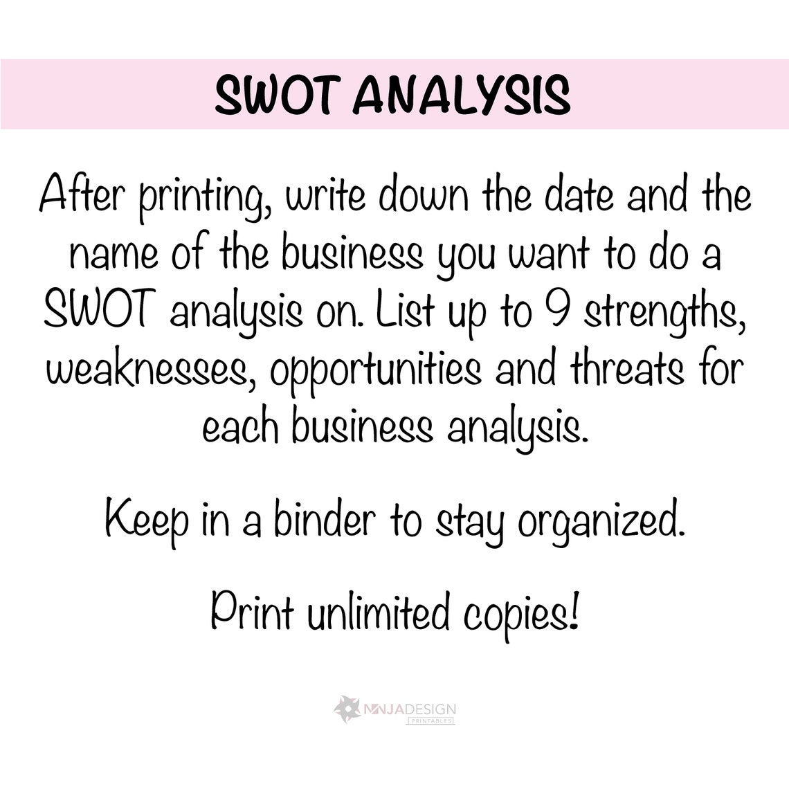 Printable SWOT Analysis for Small Businesses to Analyze - Etsy
