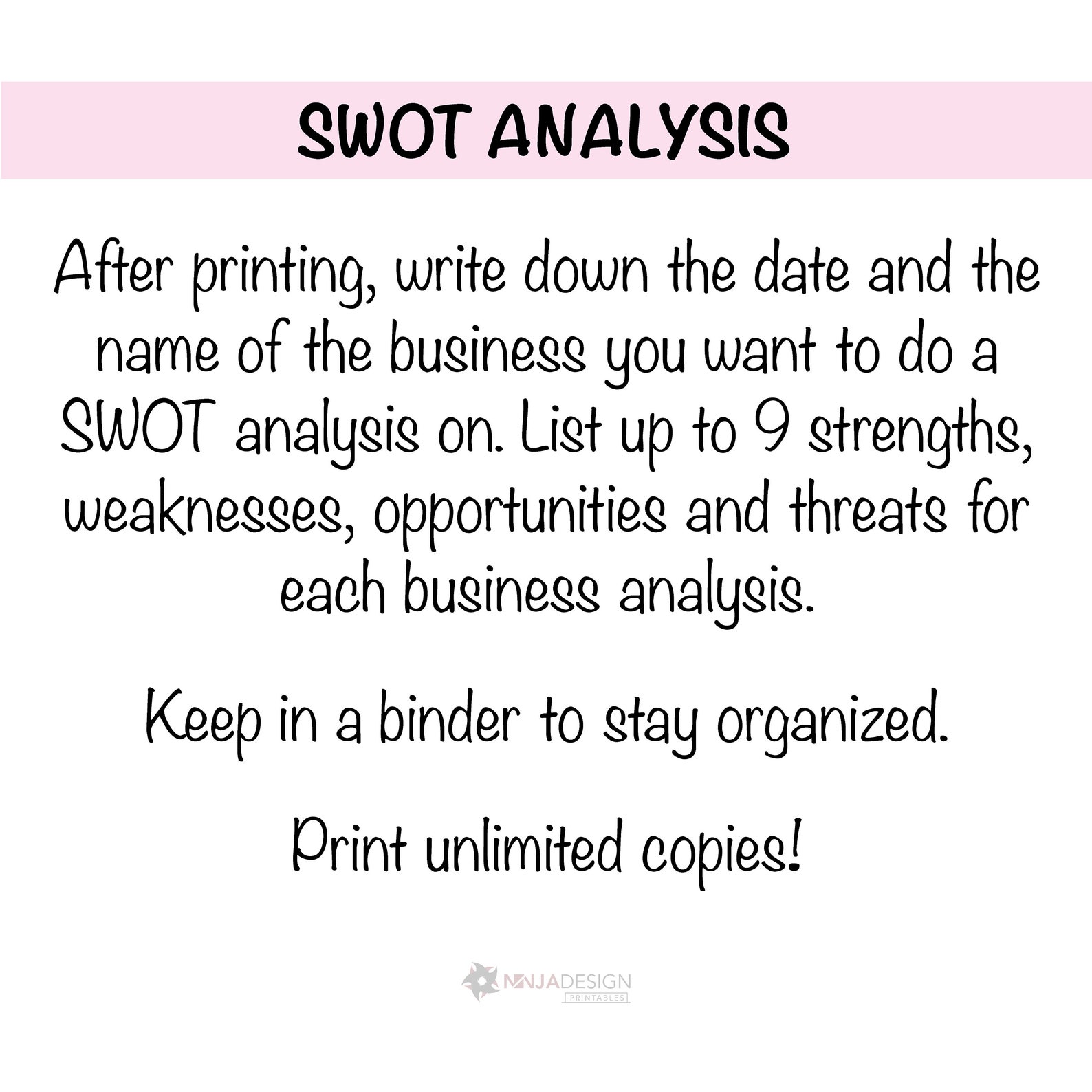 Printable SWOT Analysis for Small Businesses to Analyze - Etsy