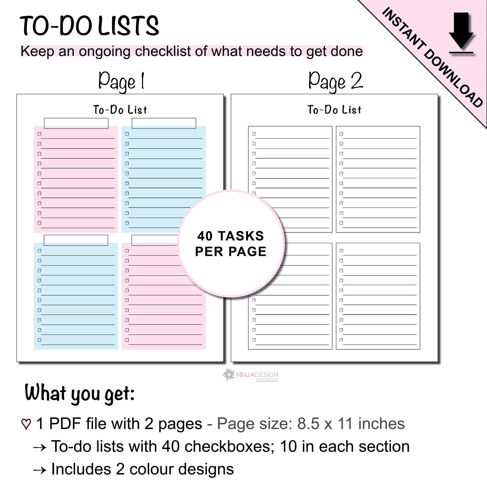 Printable to Do Lists With 40 Checkboxes - Etsy