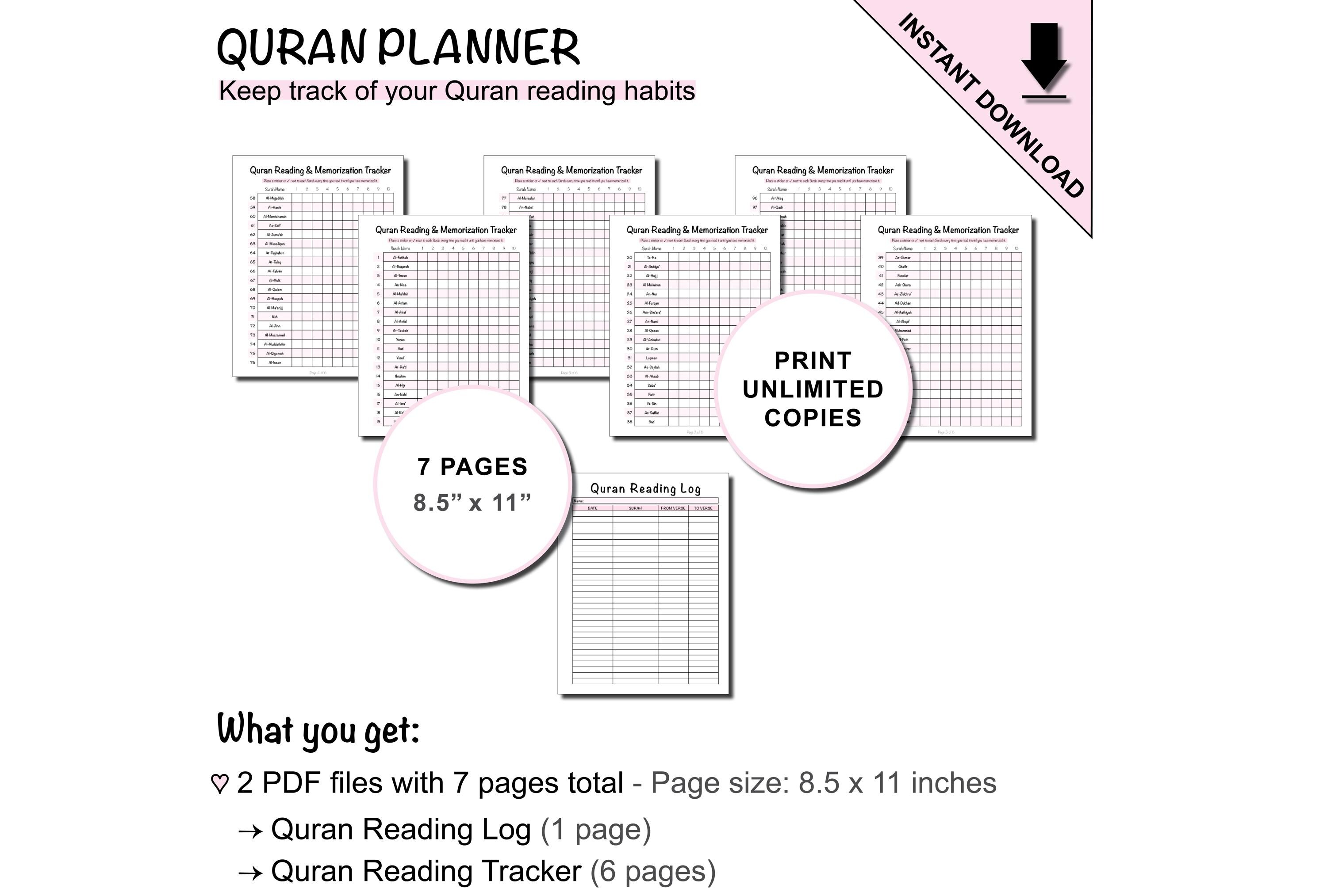 Printable Quran Planner to Track and Log Reading and Memorization of ...