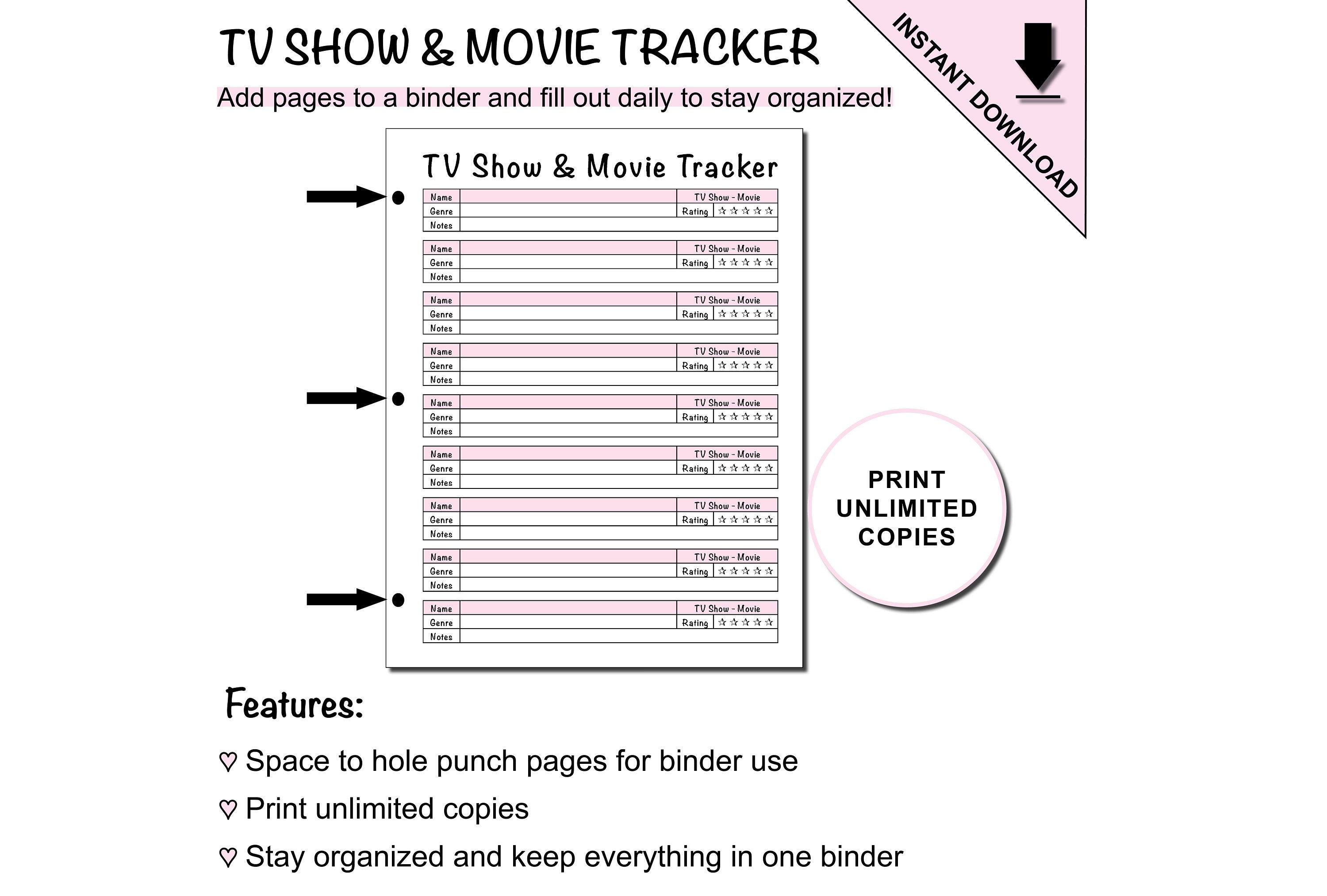 Printable TV Show and Movie Tracker for Reviewing TV Shows and Movies ...