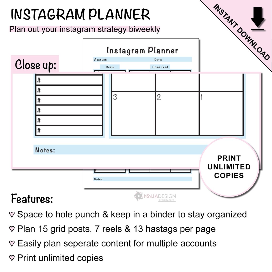Printable Instagram Content Planner With Grid Layout - Etsy