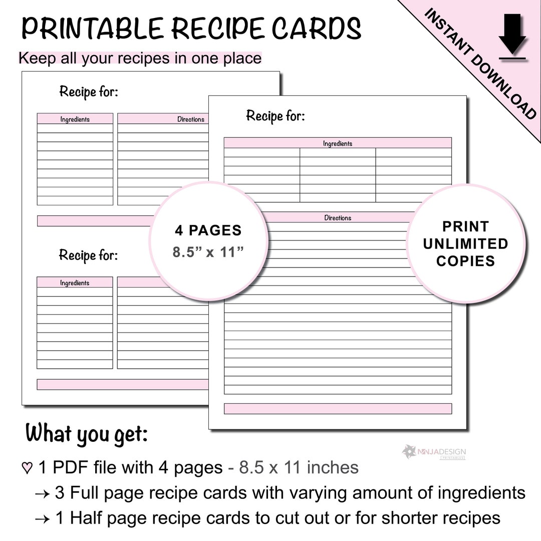 Printable Recipe Cards to Keep Track of Your Favourite Recipes - Etsy