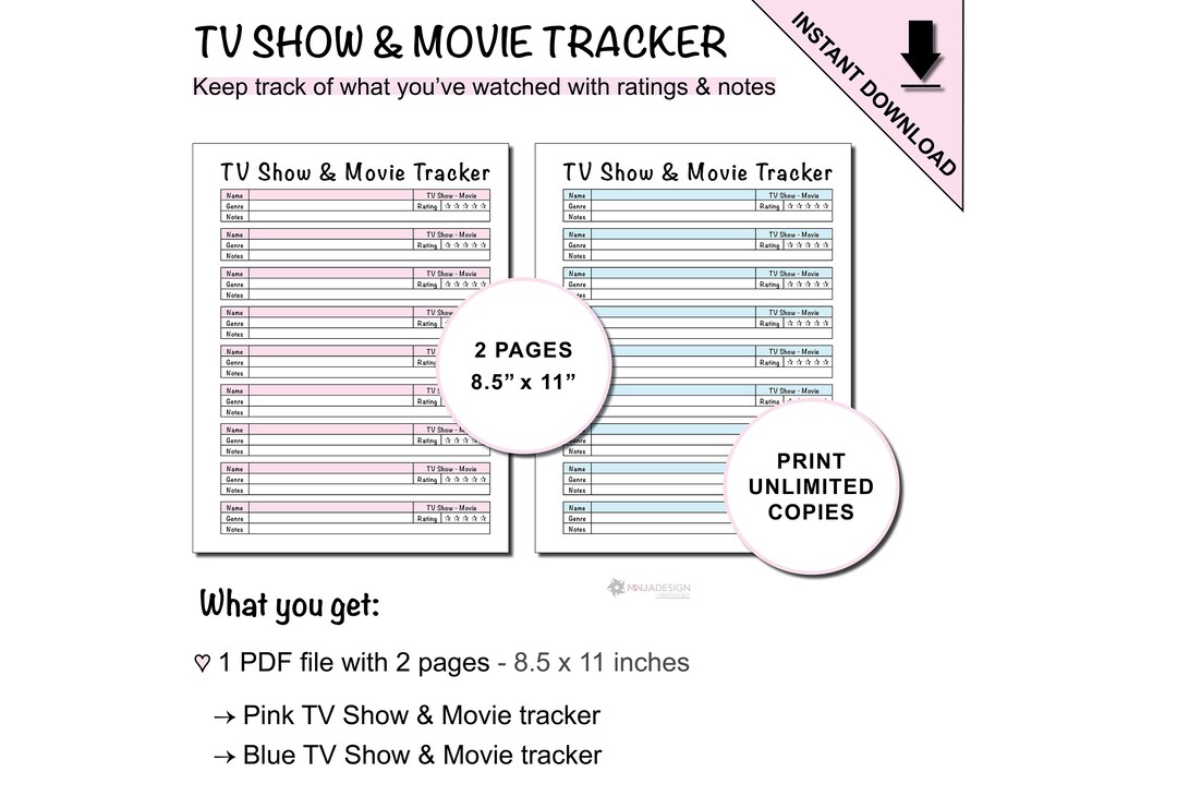 Printable TV Show and Movie Tracker for Reviewing TV Shows and Movies ...
