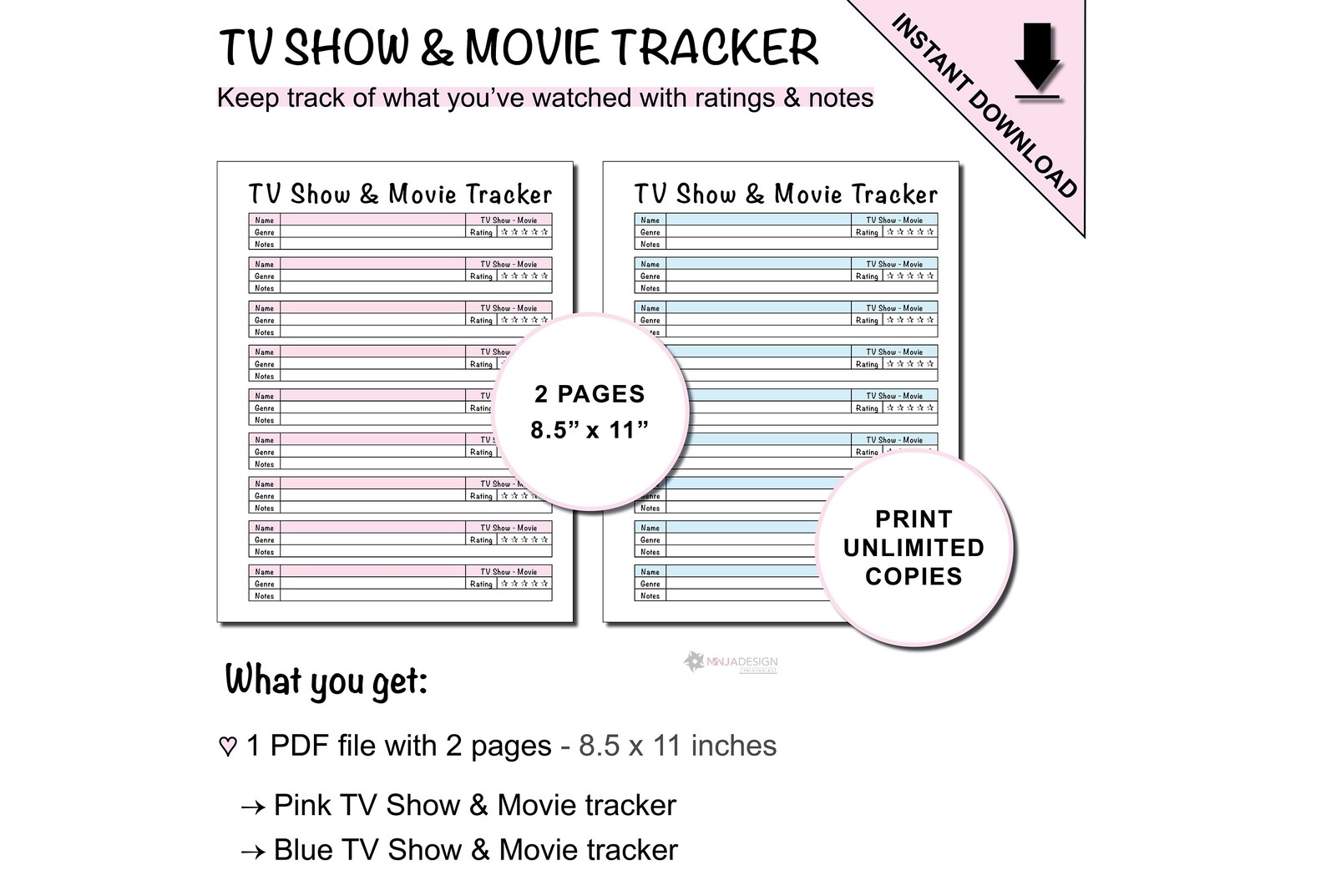 Printable TV Show and Movie Tracker for Reviewing TV Shows and Movies ...