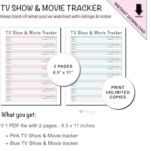 Printable TV Show and Movie Tracker for Reviewing TV Shows and Movies ...