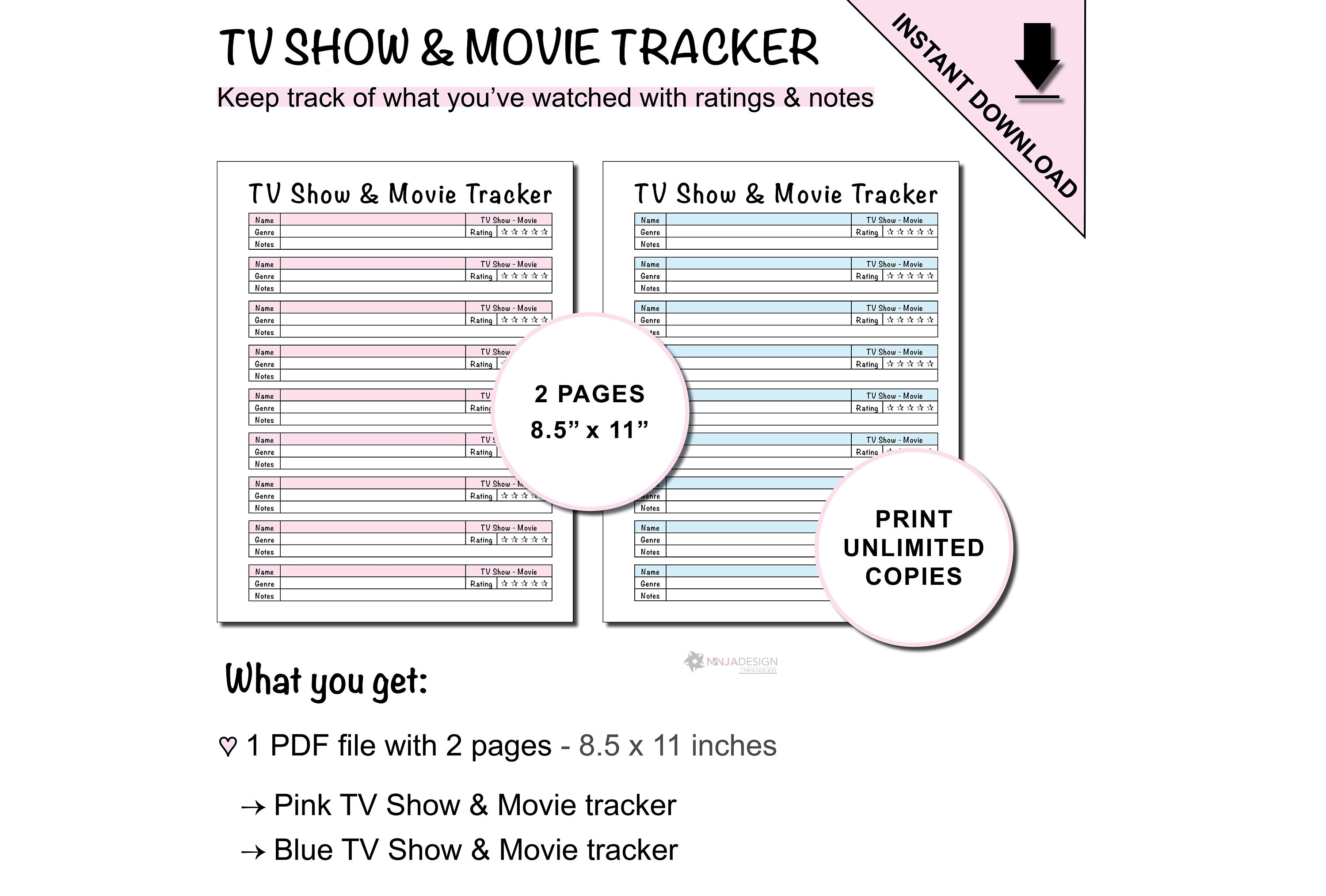 Printable TV Show and Movie Tracker for Reviewing TV Shows and Movies ...