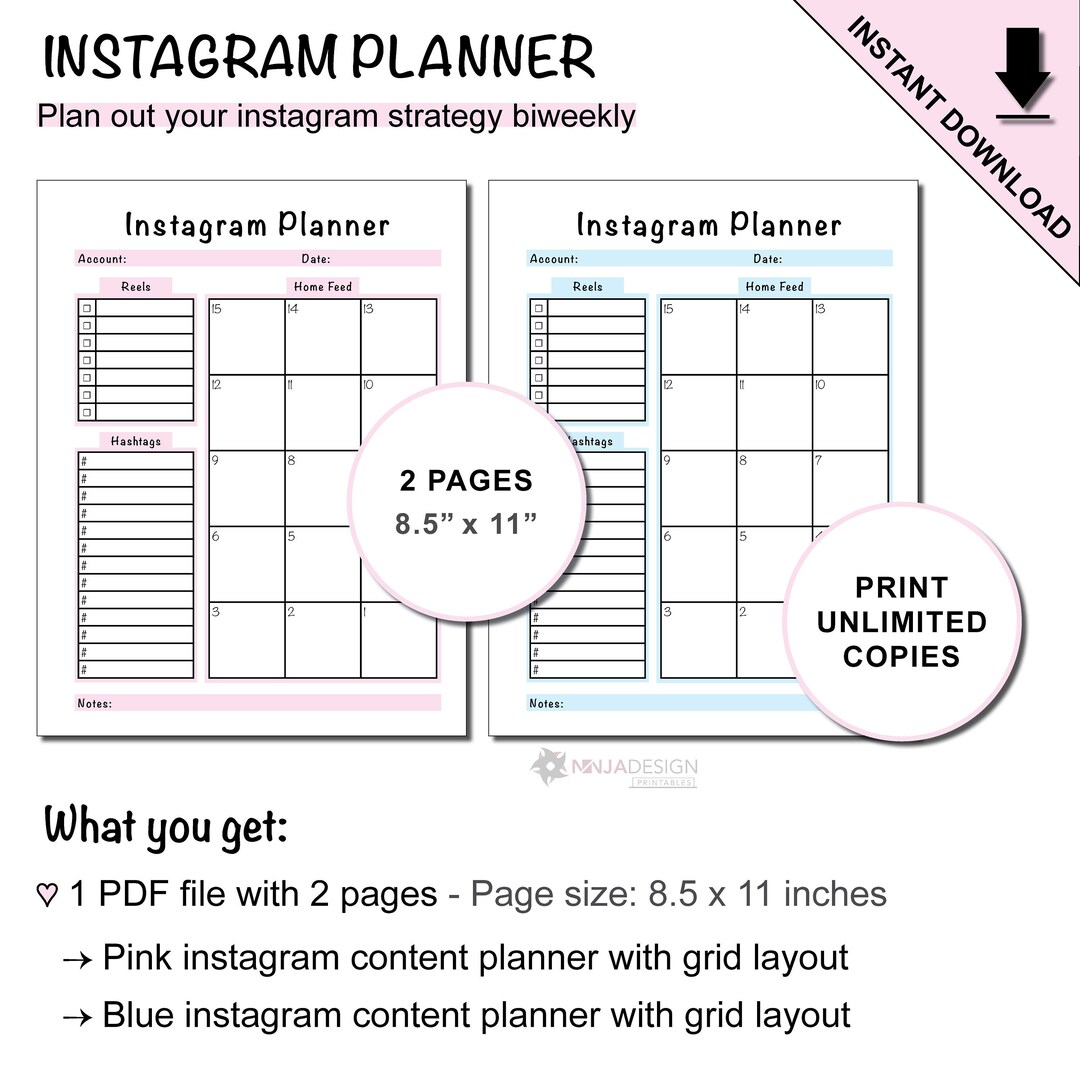 Printable Instagram Content Planner With Grid Layout - Etsy