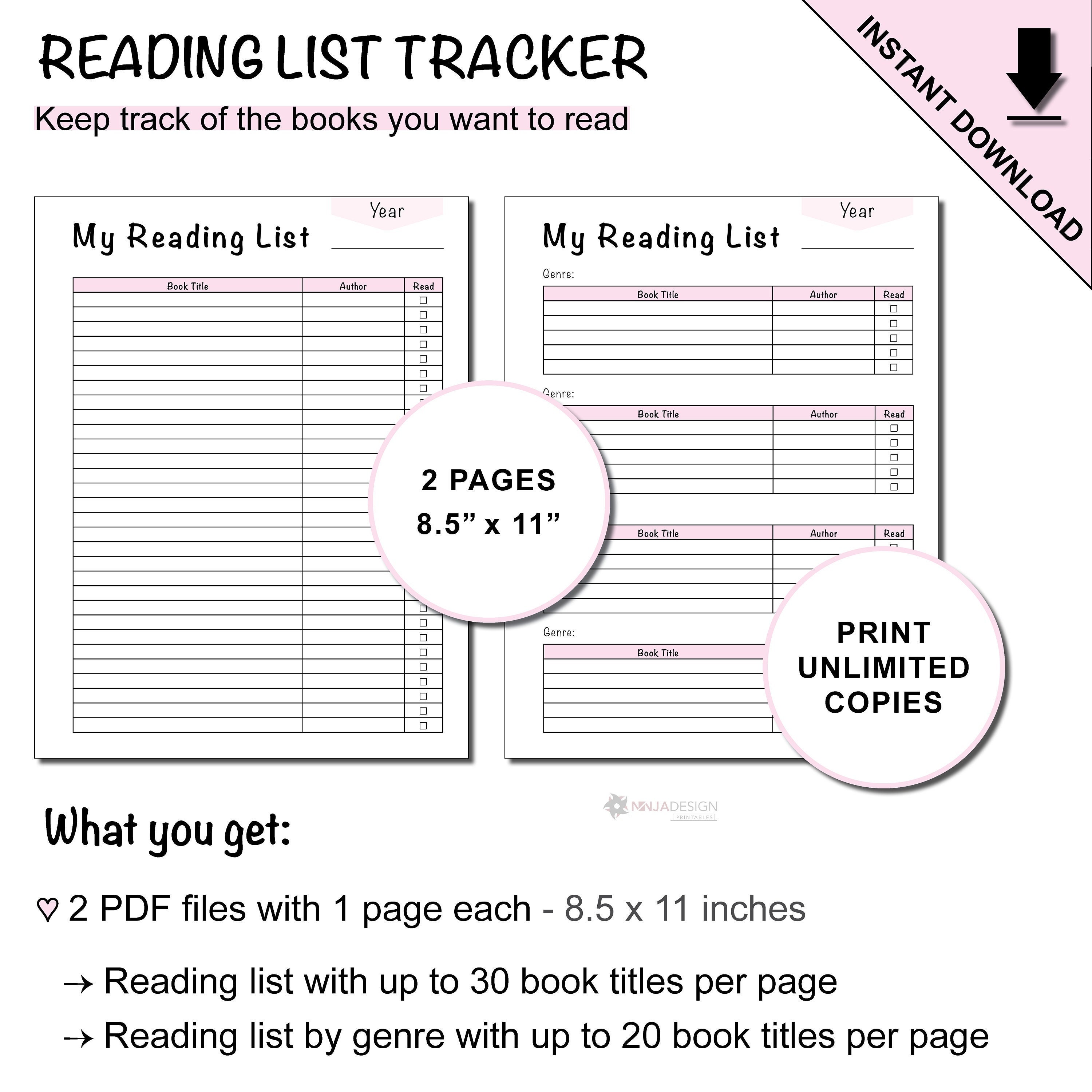 Printable Reading List Tracker for Books You Want to Read or - Etsy