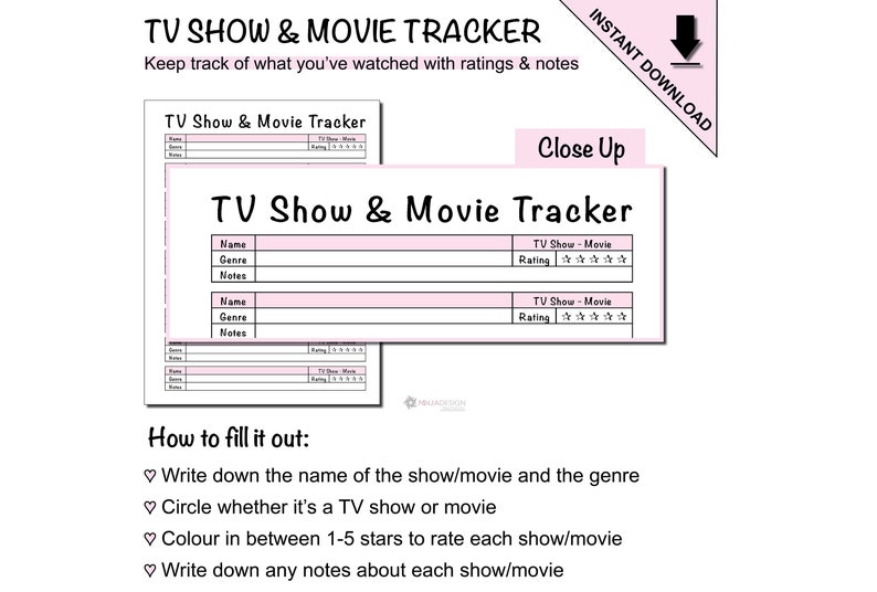 Printable TV Show and Movie Tracker for Reviewing TV Shows and Movies ...