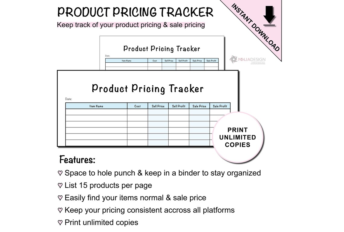 Printable Product Pricing Tracker Sheets for Small Businesses - Etsy