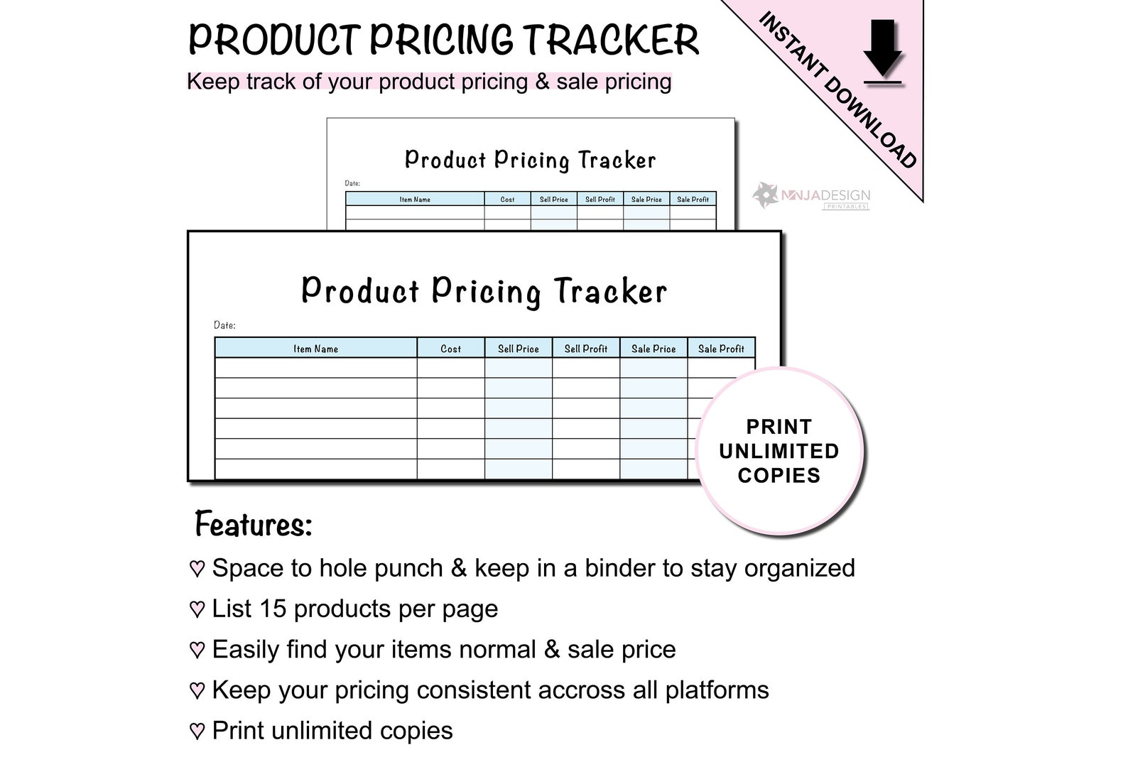 Printable Product Pricing Tracker Sheets for Small Businesses - Etsy